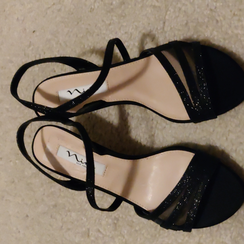 Nina Black Slingback Mesh Heel Sandals - Gem